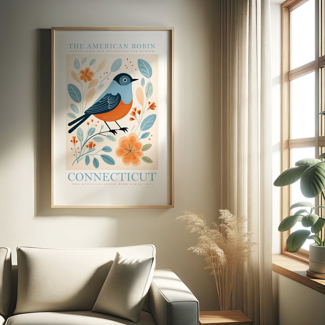 Connecticut State Bird Print | Robin | Print at Home | Wall Art ...