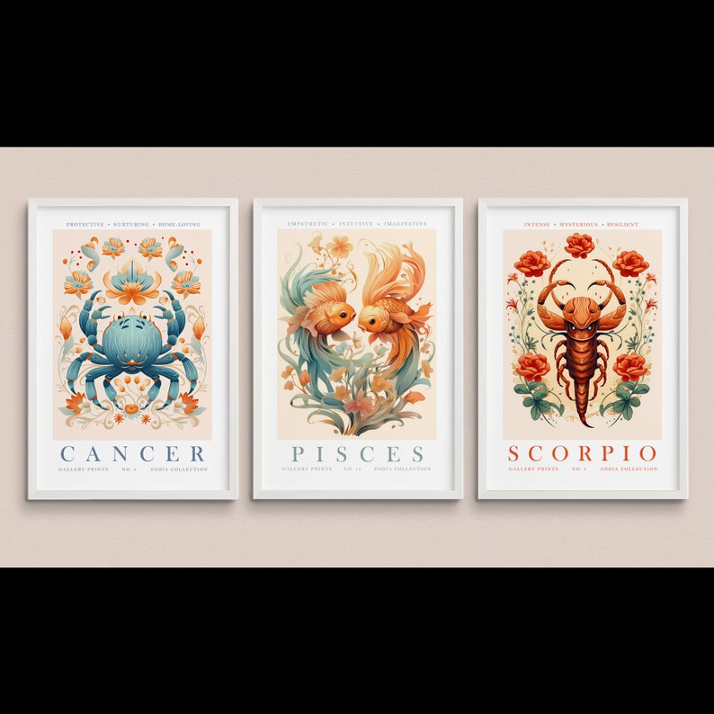 12 Signs of the Zodiac Gallery Wall Set, All 12 Horoscopes Bundle ...