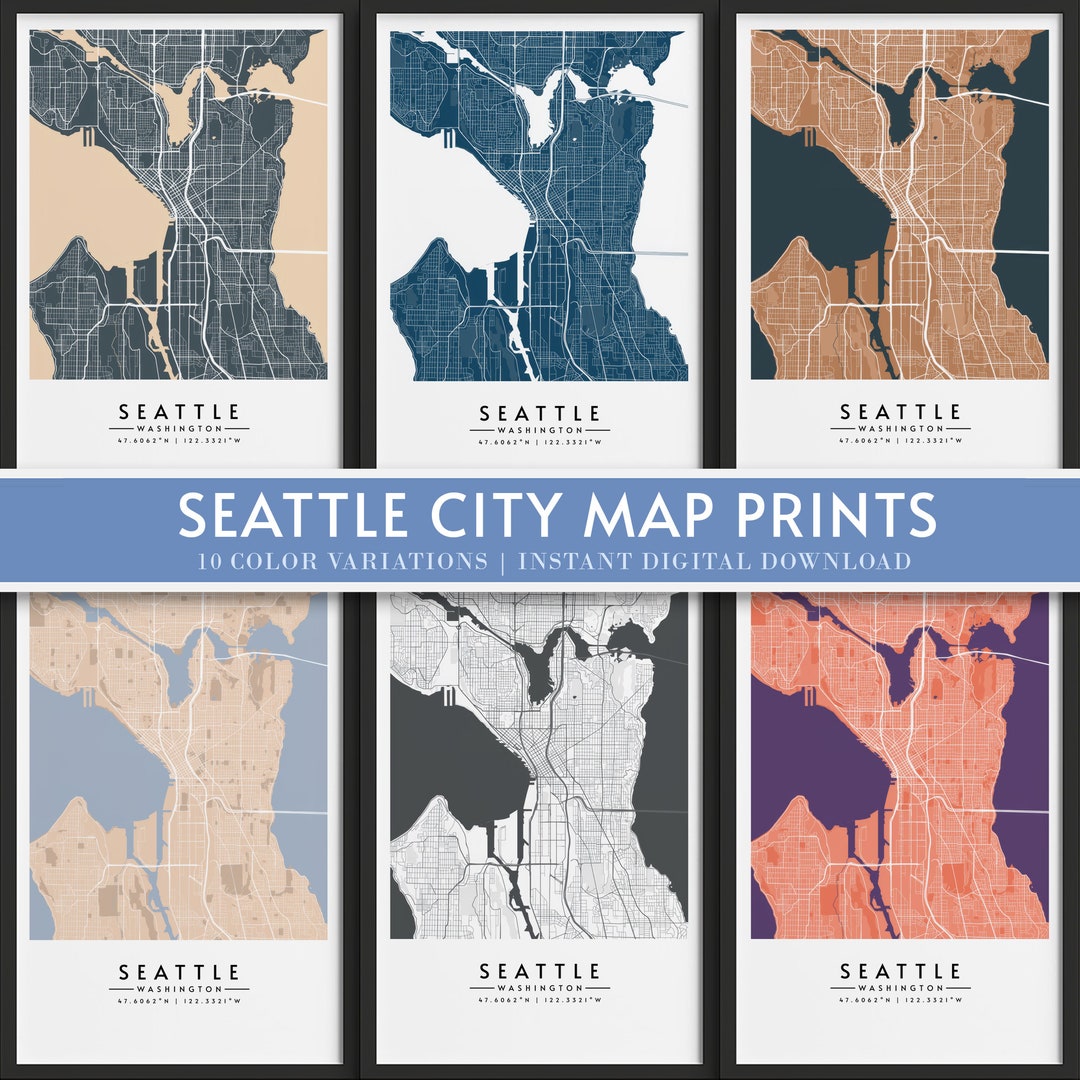 Seattle City Map | 10 Color Variations | City Map Prints | Instant ...