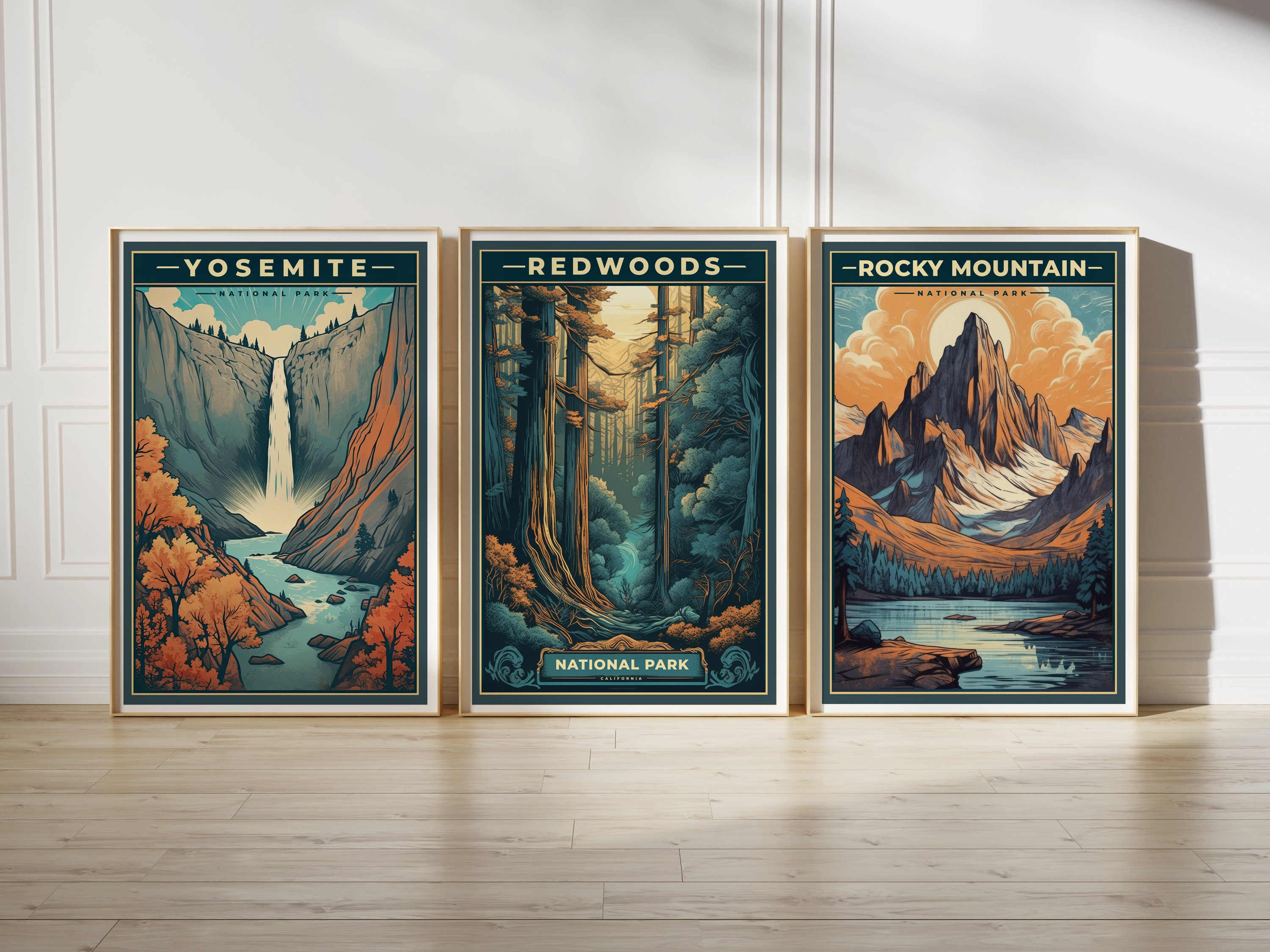 3 National Park Vintage Travel Posters, Set of 3, Trio Triptych, Print ...