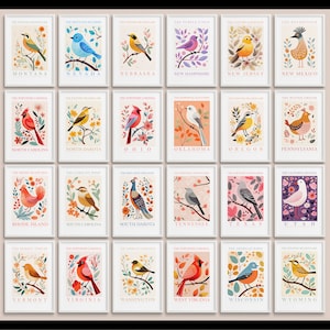 50 State Birds Gallery Wall Set, All 50 States Bundle, Bird Prints ...