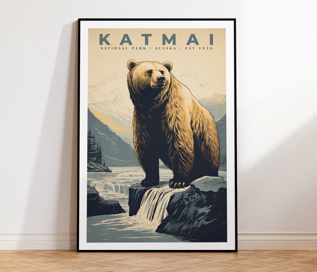 Katmai National Park Vintage Travel Poster, Print at Home | Wall Art ...