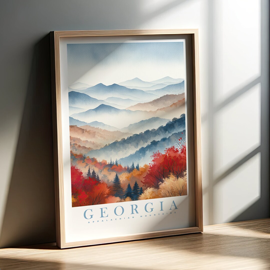 Georgia Watercolor Print | Appalachian Mountains | 50 US States ...