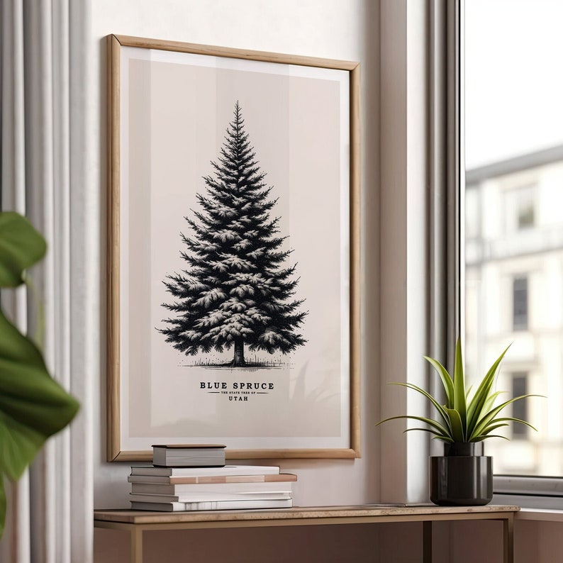 Utah State Tree Blue Spruce Vintage Sketch Tree Poster Tree Print ...
