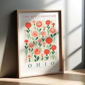 Ohio State Flower Print, the Red Carnation, Flower Prints, Trendy ...