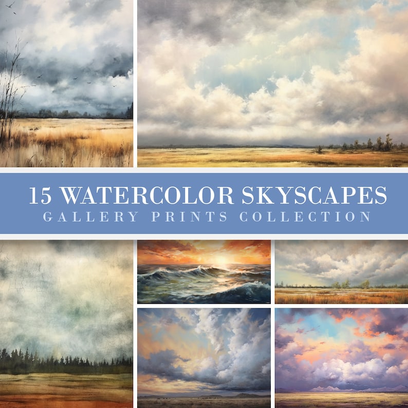 Printable Watercolor Skyscape Bundle, 15 Skyscapes, Instant Digital ...