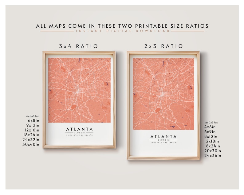 Atlanta City Map | 10 Color Variations | City Map Prints | Instant ...