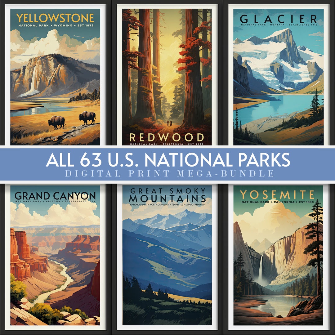 All 63 National Parks Vintage Travel Posters, Mega Bundle, Print at ...