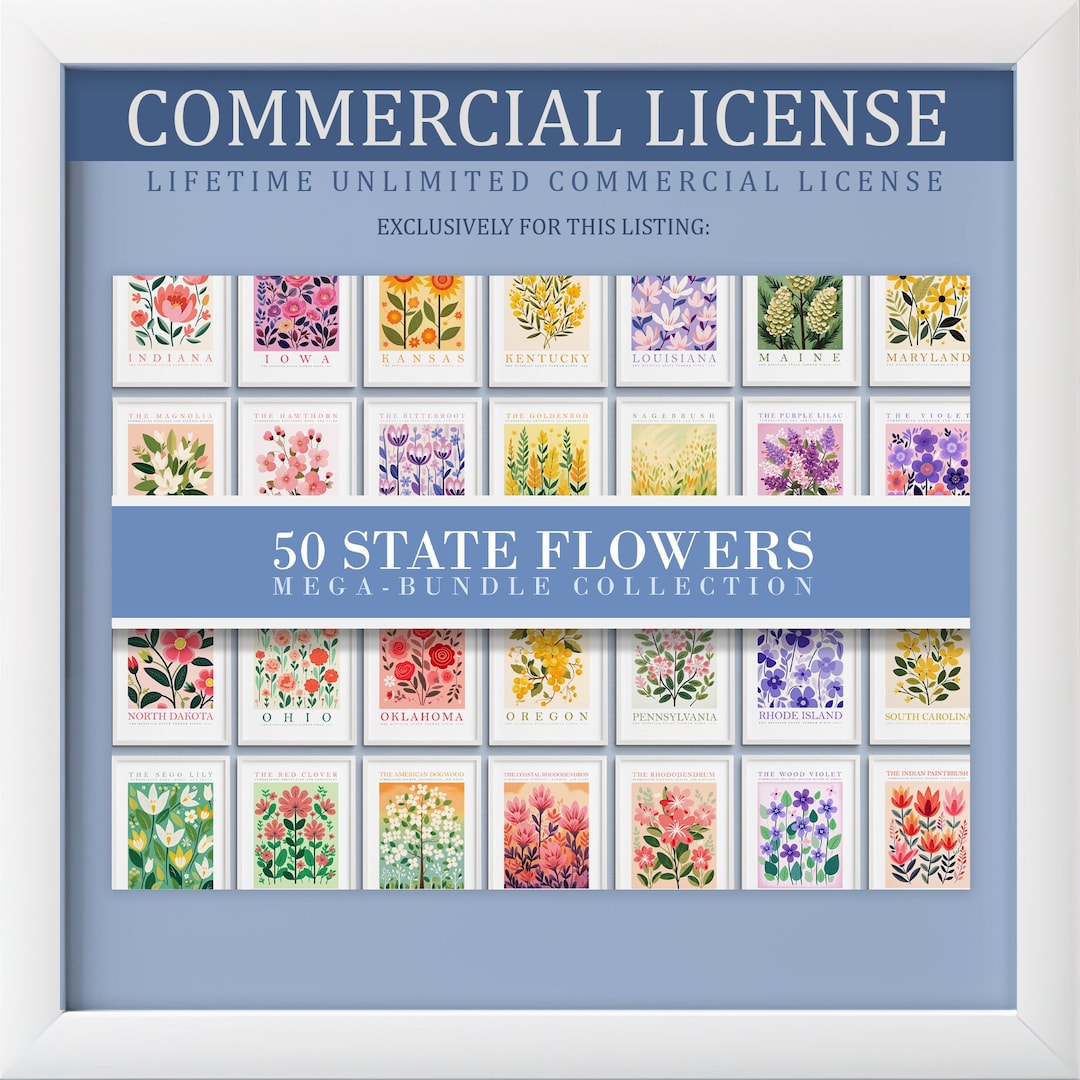Commercial License for the 50 State Flowers - Digital Print Mega-bundle ...