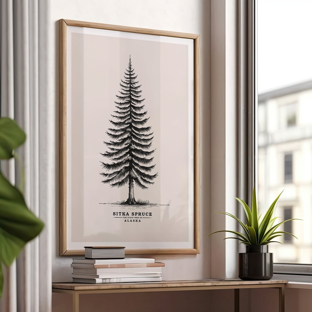 Alaska State Tree | Sitka Spruce | Vintage Sketch | Tree Poster | Tree ...