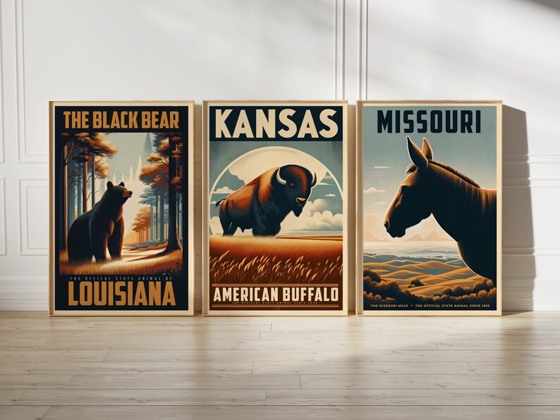 50 State Animals Vintage Prints, Bundle, Print at Home Wall Art ...