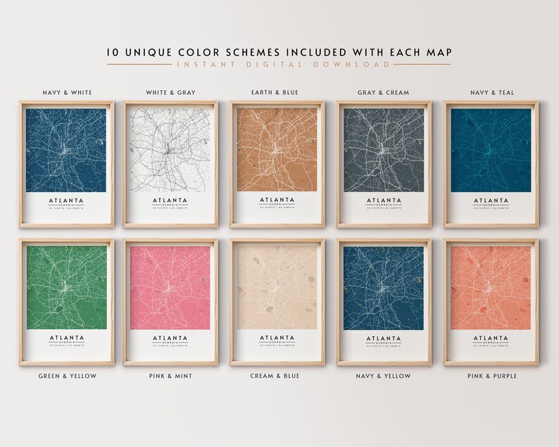 Atlanta City Map | 10 Color Variations | City Map Prints | Instant ...