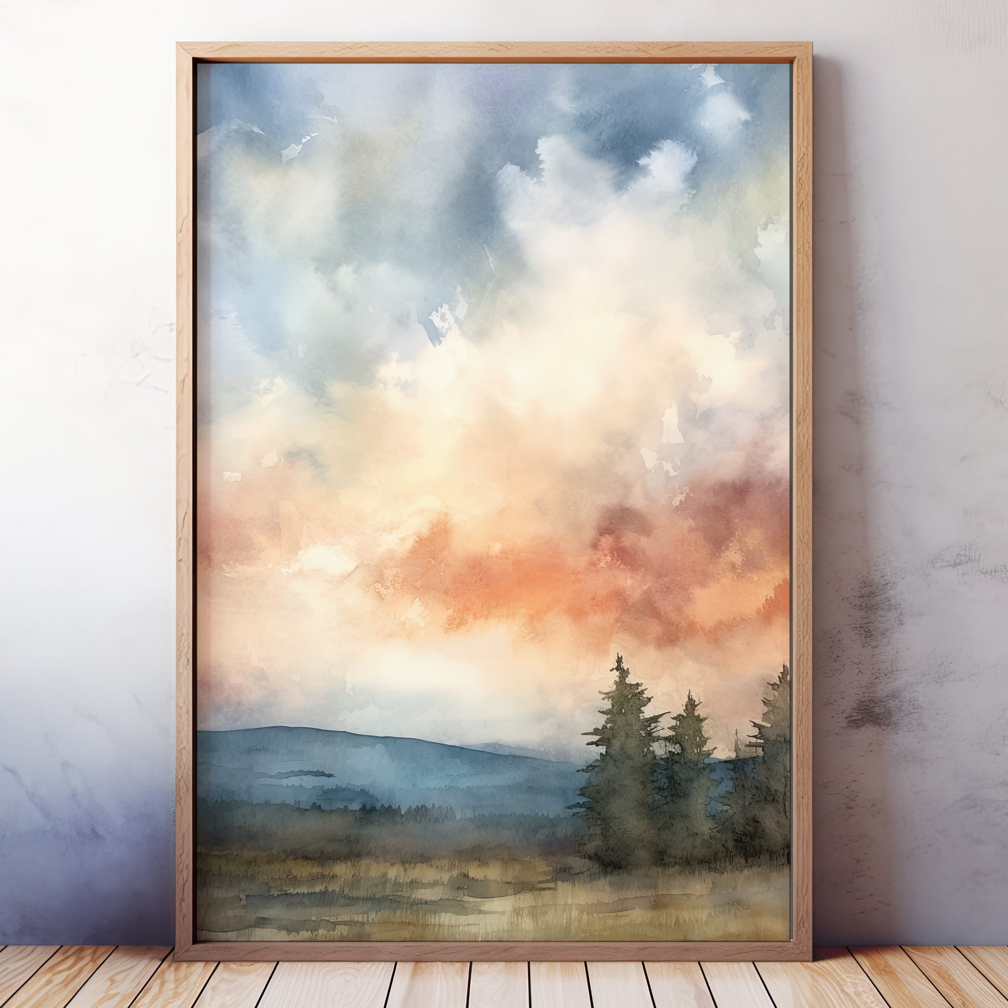 Printable Watercolor Skyscape Artwork, Skyscape, Instant Digital ...