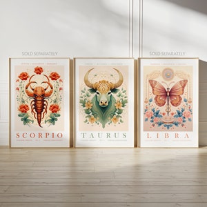 12 Signs of the Zodiac Gallery Wall Set, All 12 Horoscopes Bundle ...