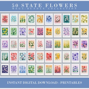 State Flower Gallery Wall Set, All 50 States Bundle, Flower Prints ...