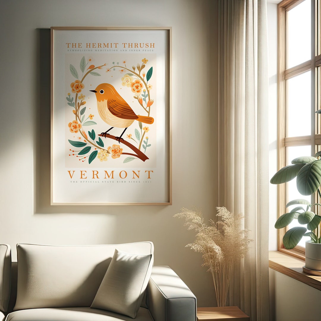 Vermont State Bird Print | Hermit Thrush | Print at Home | Wall Art ...
