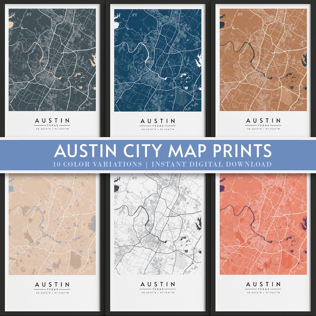 Austin City Map | 10 Color Variations | City Map Prints | Instant ...