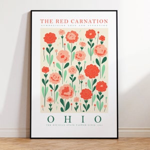 Ohio State Flower Print, the Red Carnation, Flower Prints, Trendy ...