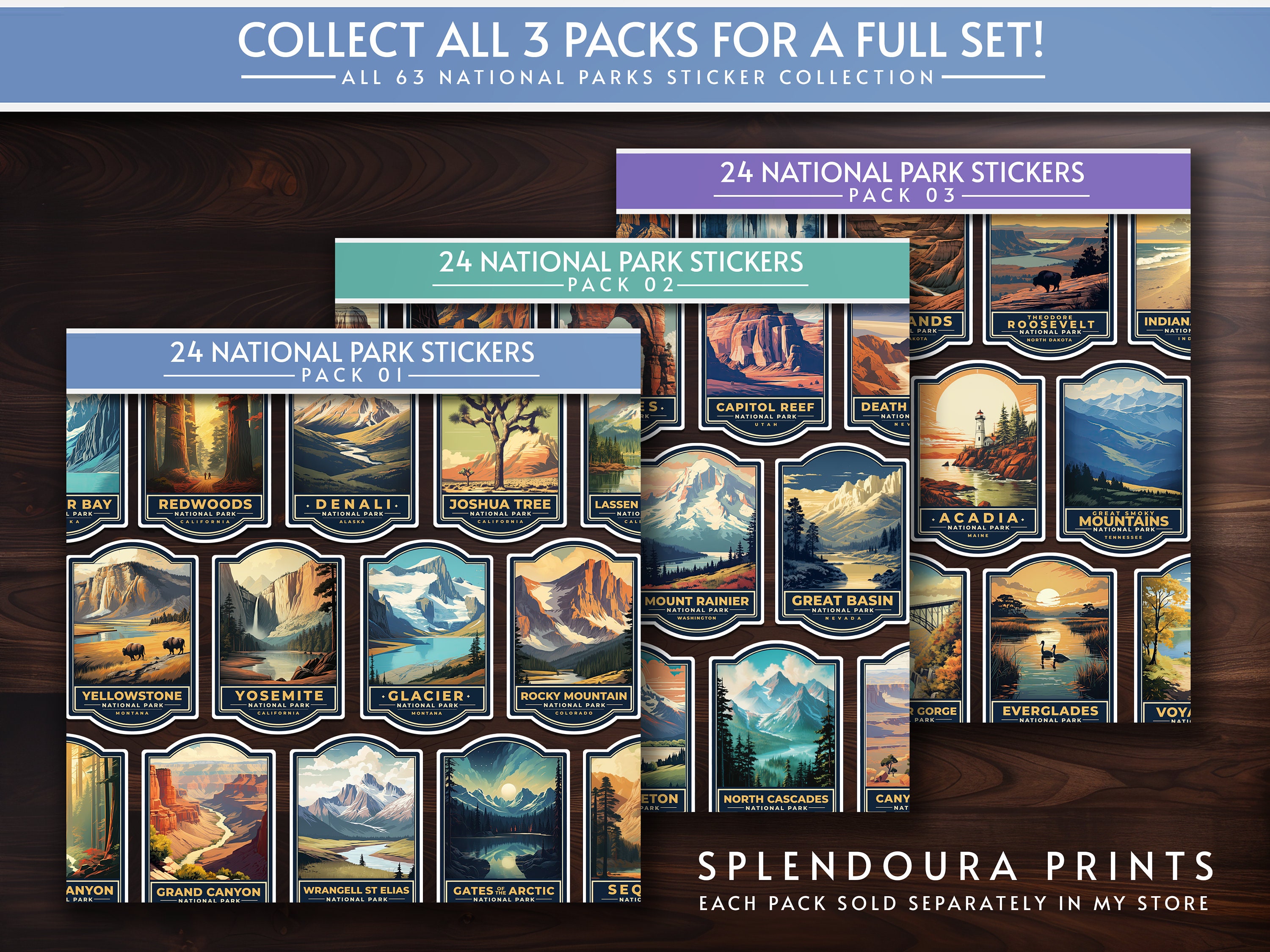 24 National Parks Stickers Pack 01 Nature Stickers Adventure Stickers ...