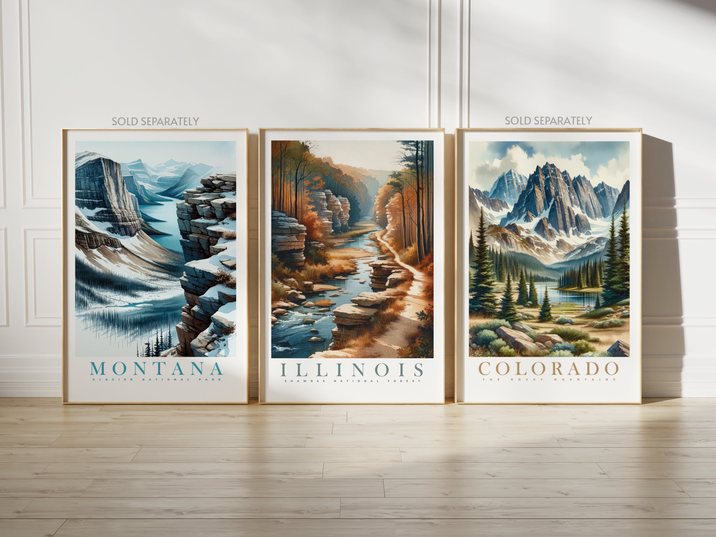 Illinois Watercolor Print Shawnee Forest 50 US States Collection Wall ...