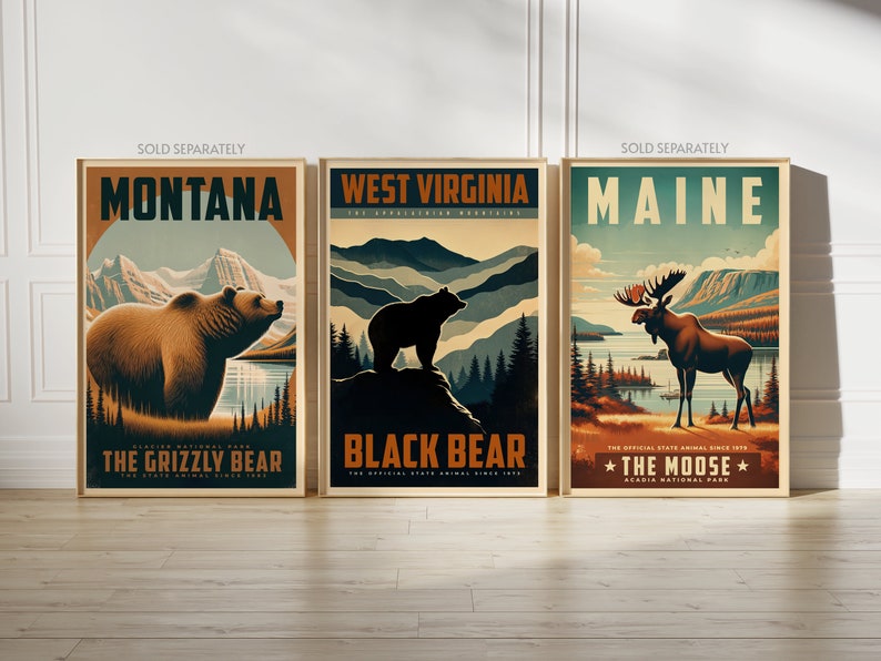 West Virginia State Animal Vintage Prints Black Bear Print at Home Wall ...
