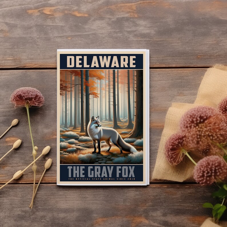 Delaware State Animal Vintage Prints Gray Fox Print at Home Wall Art ...