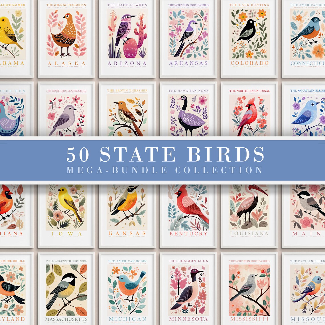 50 State Birds Gallery Wall Set All 50 States Bundle Bird - Etsy
