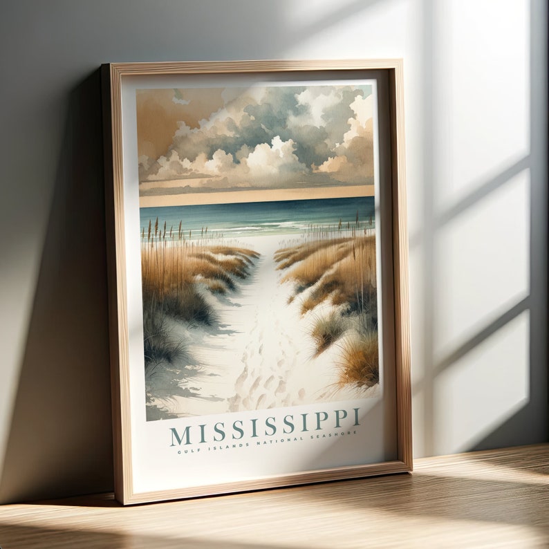 Mississippi Watercolor Print Gulf Islands 50 US States Collection Wall ...