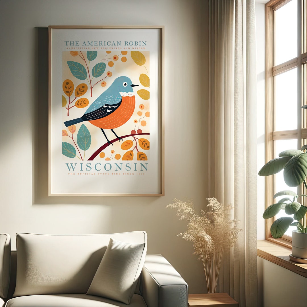 Wisconsin State Bird Print | Robin | Print at Home | Wall Art ...