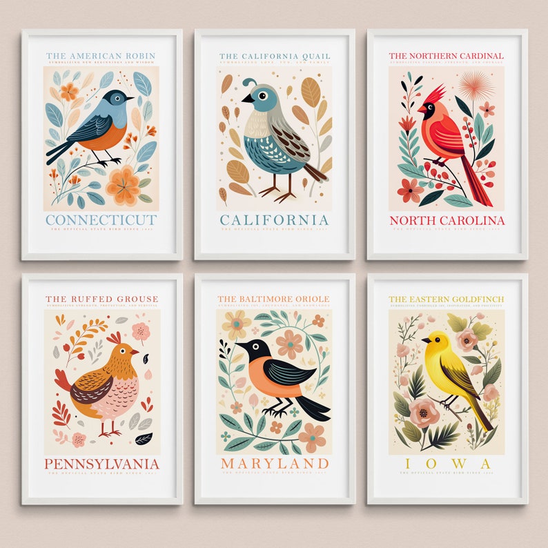 50 State Birds Gallery Wall Set All 50 States Bundle Bird - Etsy