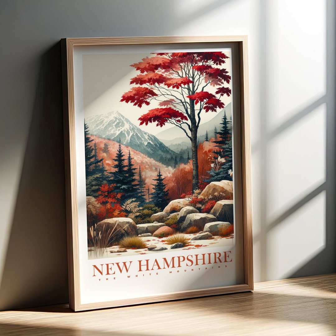 New Hampshire Watercolor Print | White Mountains | 50 US States ...