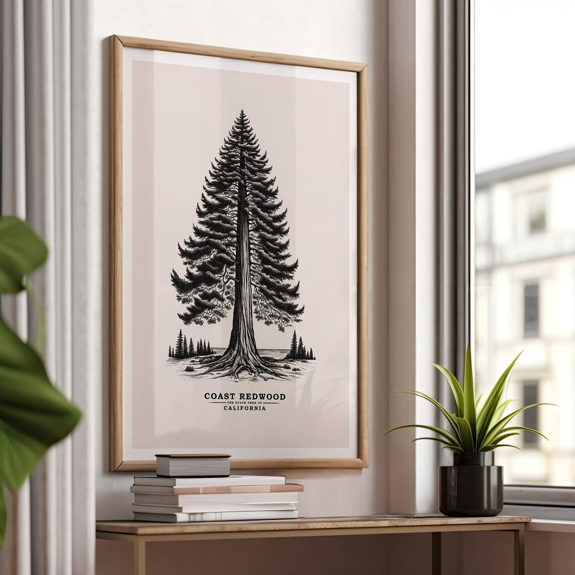 California Coast Redwood State Tree, Vintage Sketch, Tree Poster ...