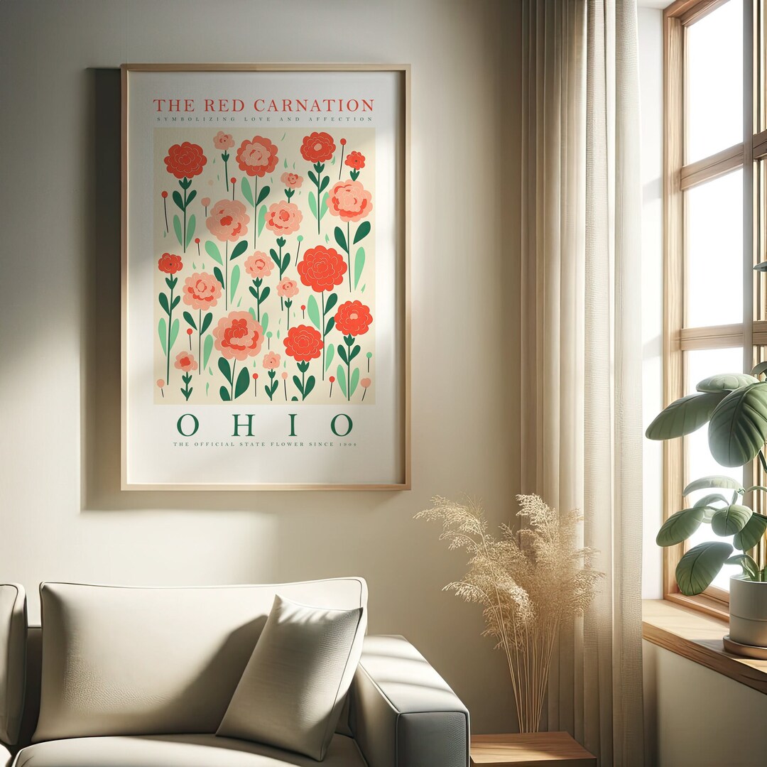 Ohio State Flower Print, the Red Carnation, Flower Prints, Trendy ...