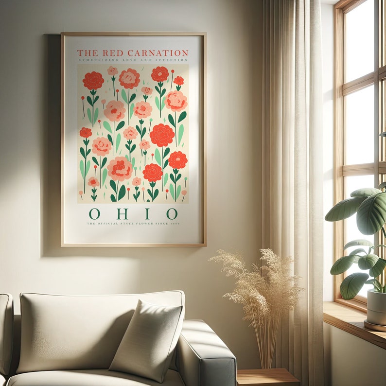 Ohio State Flower Print, the Red Carnation, Flower Prints, Trendy ...
