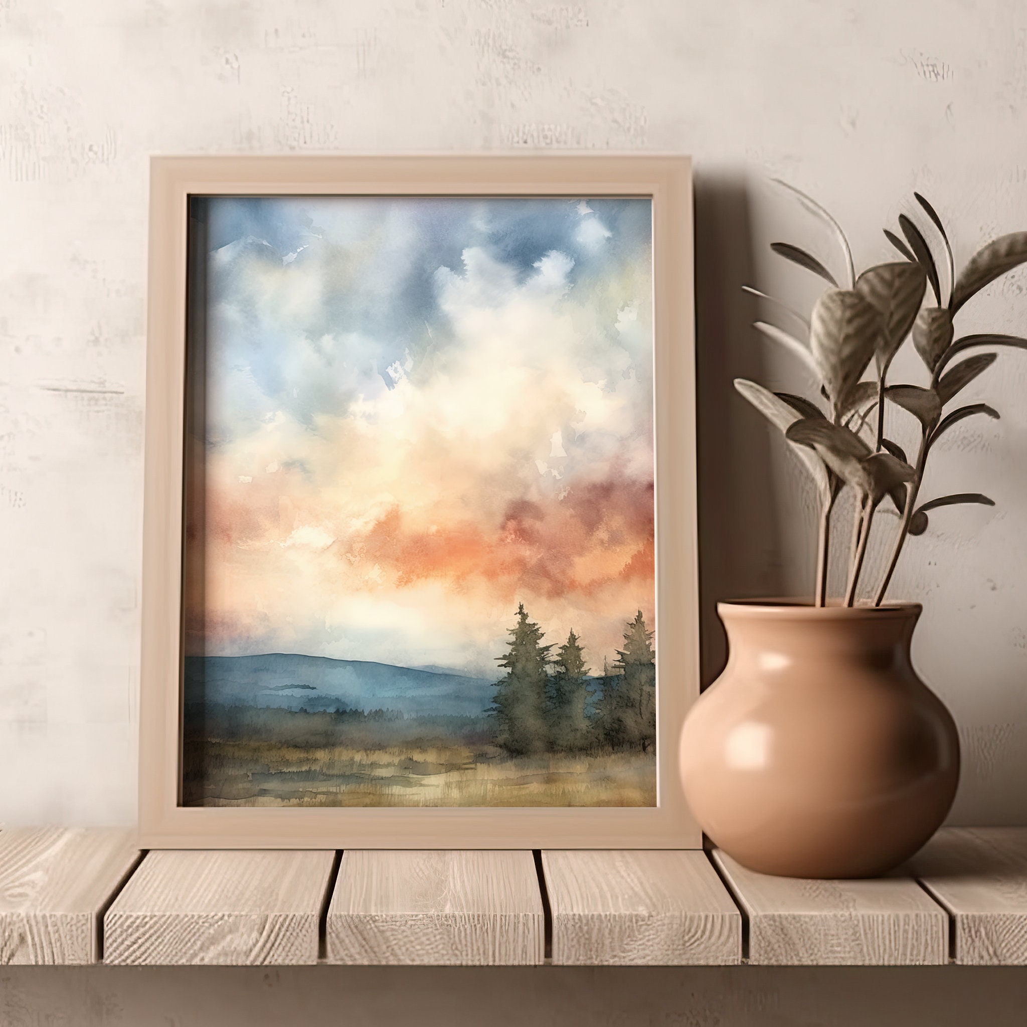 Printable Watercolor Skyscape Artwork, Skyscape, Instant Digital ...