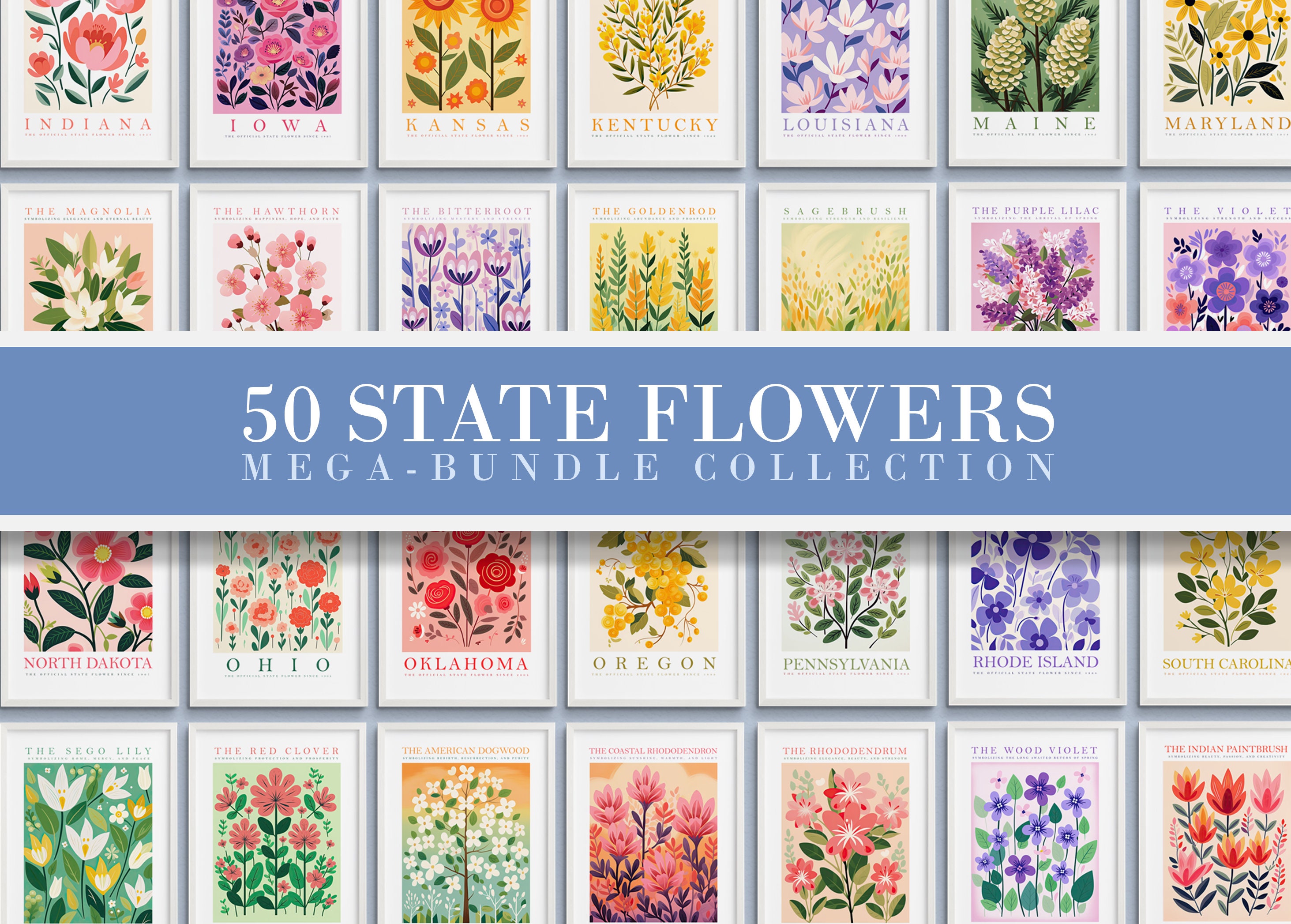 State Flower Gallery Wall Set All 50 States Bundle Flower - Etsy