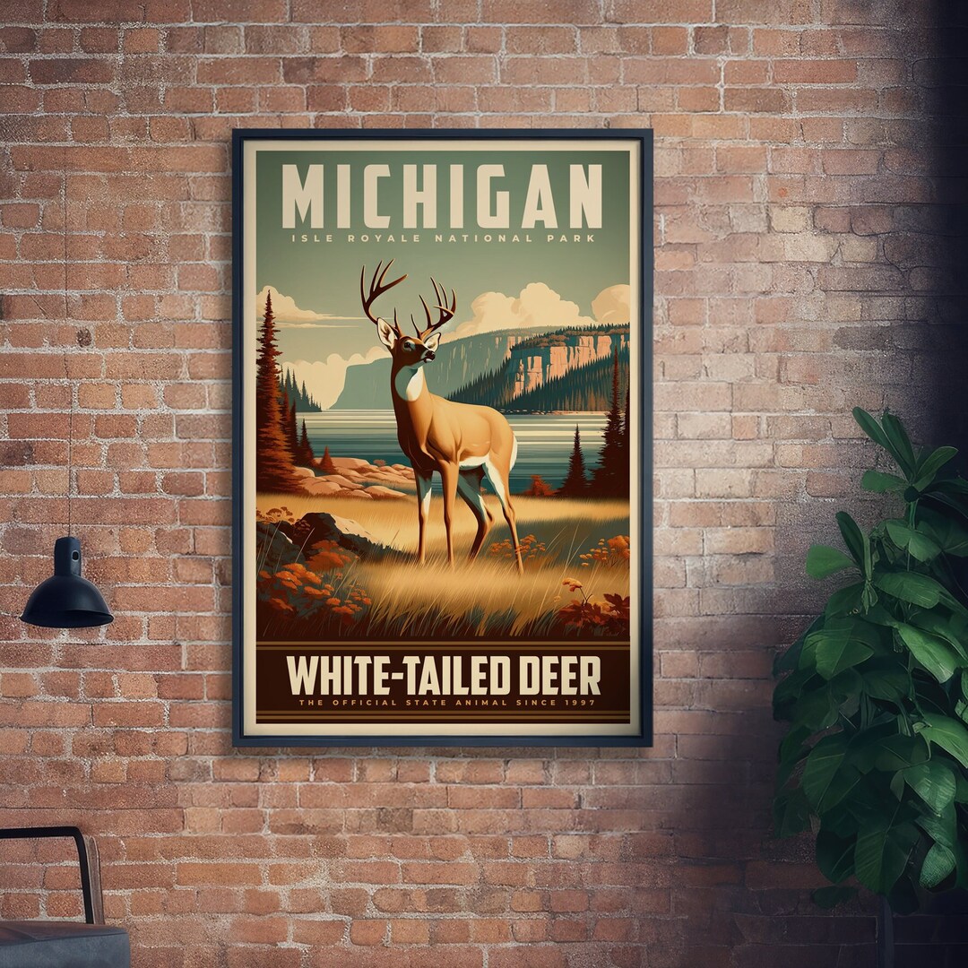 Michigan State Animal | Vintage Prints | White-tailed Deer | Print at ...