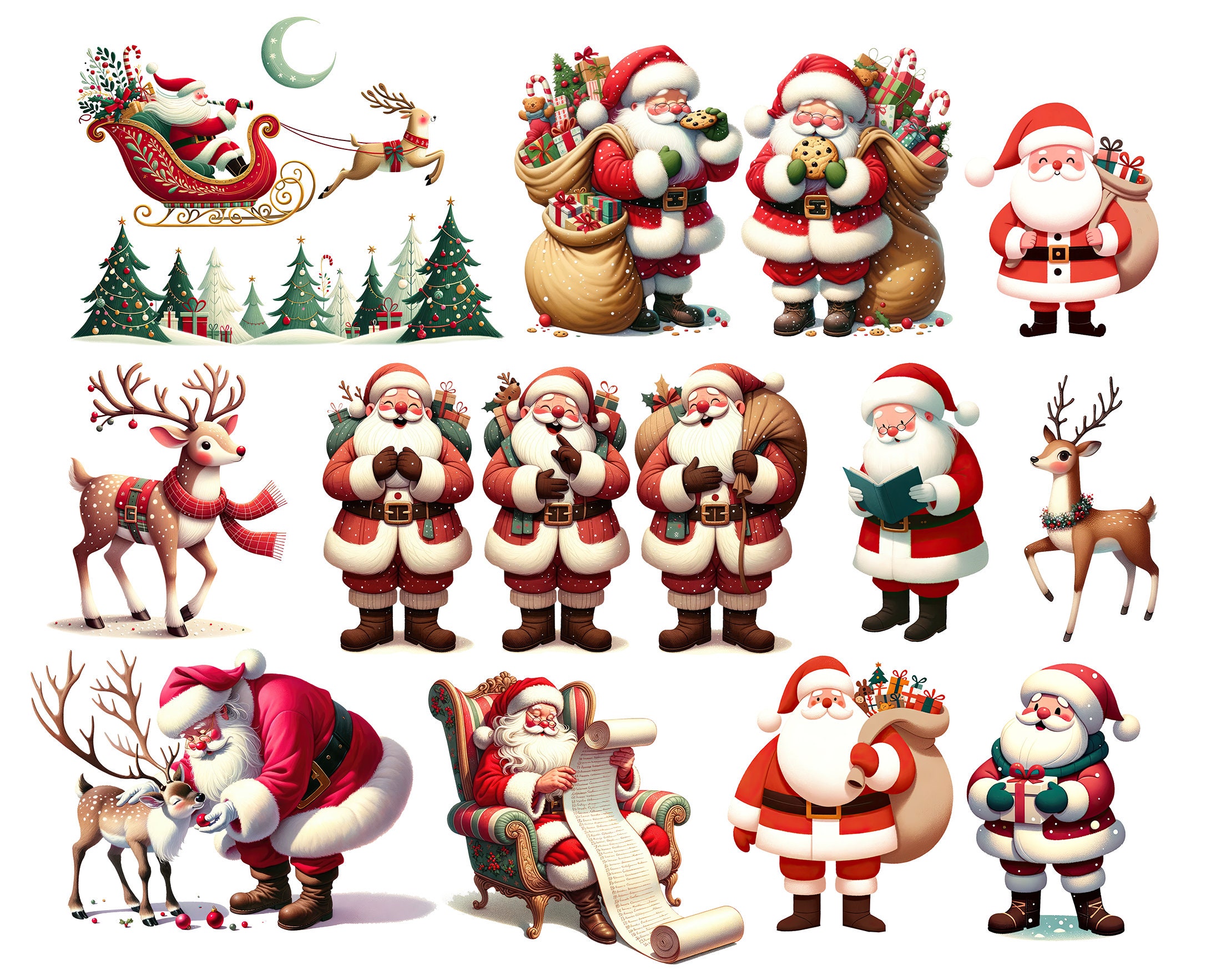Christmas Clipart Bundle Storybook Style Santa Claus - Etsy
