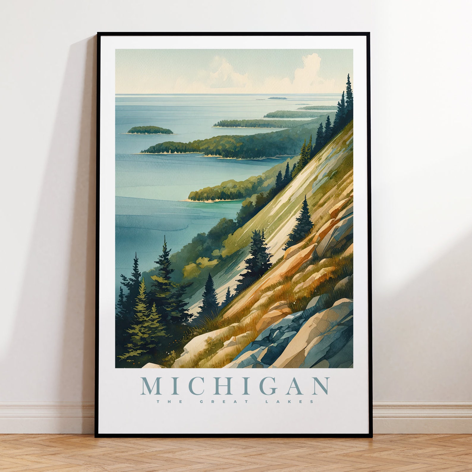 Michigan Watercolor Print | the Great Lakes | 50 US States Collection ...