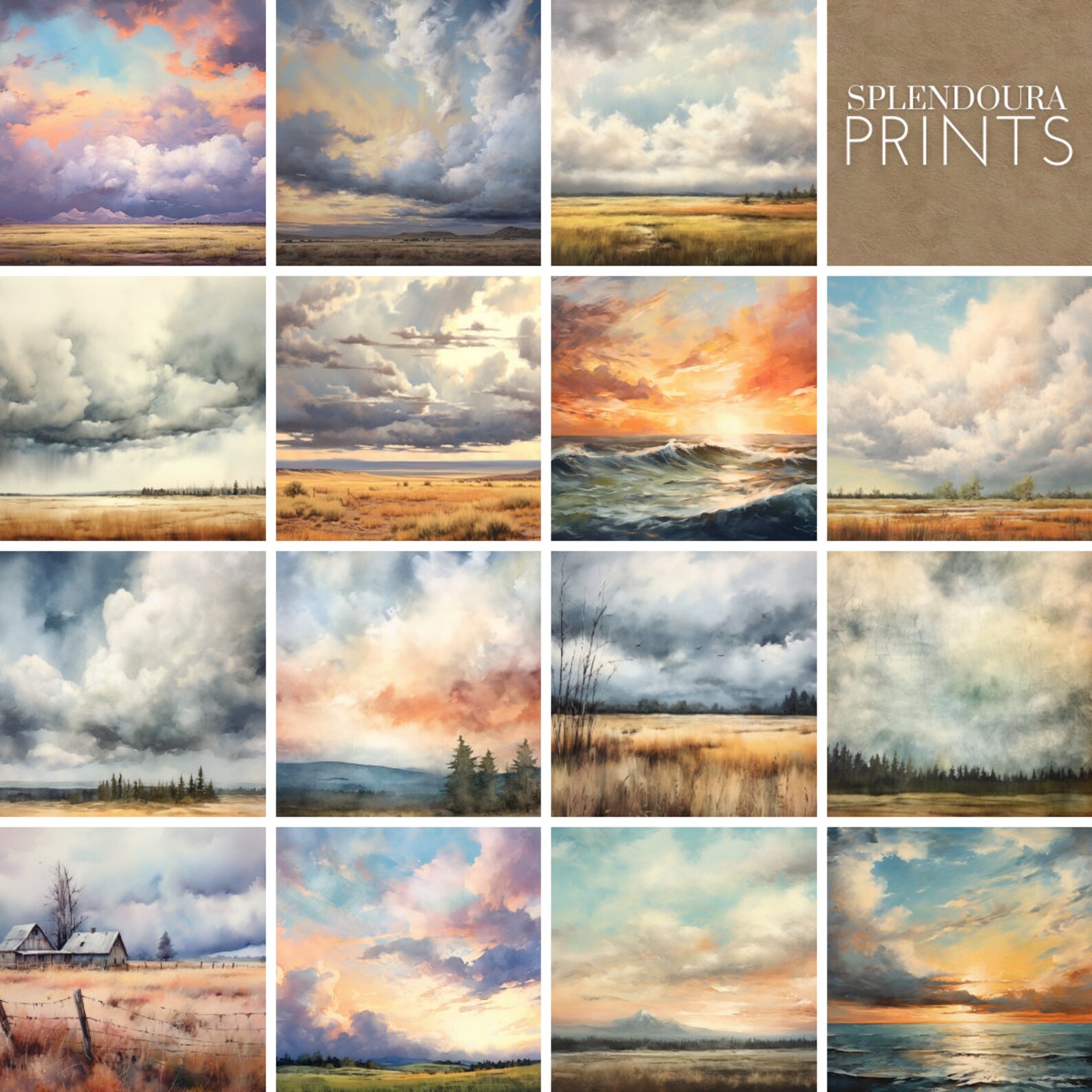Printable Watercolor Skyscape Bundle, 15 Skyscapes, Instant Digital ...