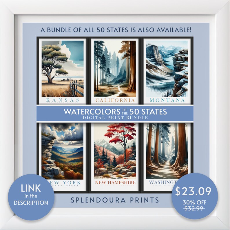 Minnesota Watercolor Print | Voyageurs Park | 50 US States Collection ...