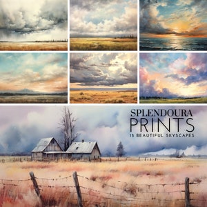 Printable Watercolor Skyscape Bundle, 15 Skyscapes, Instant Digital ...