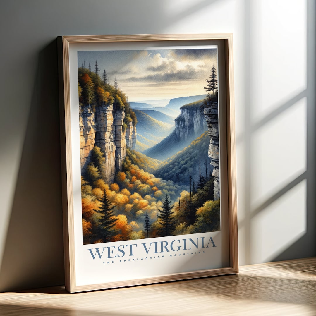 West Virginia Watercolor Print | Appalachian Mountains | 50 US States ...