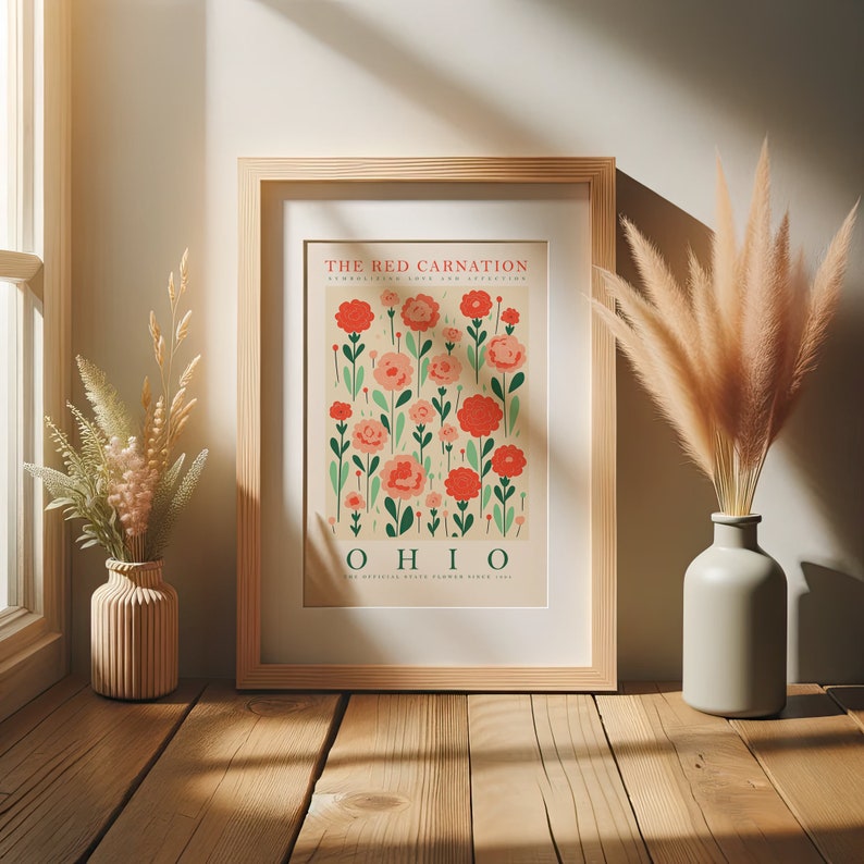 Ohio State Flower Print, the Red Carnation, Flower Prints, Trendy ...