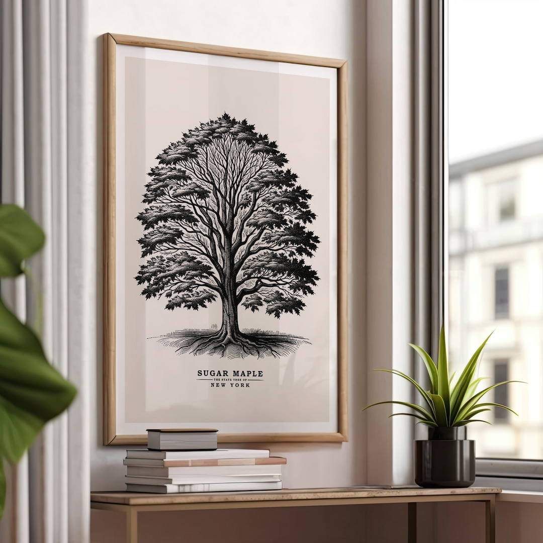 New York State Tree, Sugar Maple Tree, Vintage Sketch, Tree Poster ...