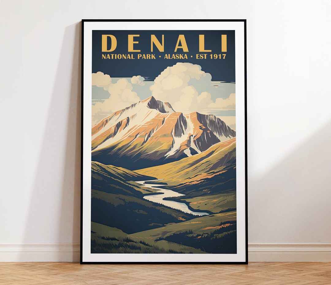 Denali National Park Vintage Travel Poster, Print at Home | Wall Art ...