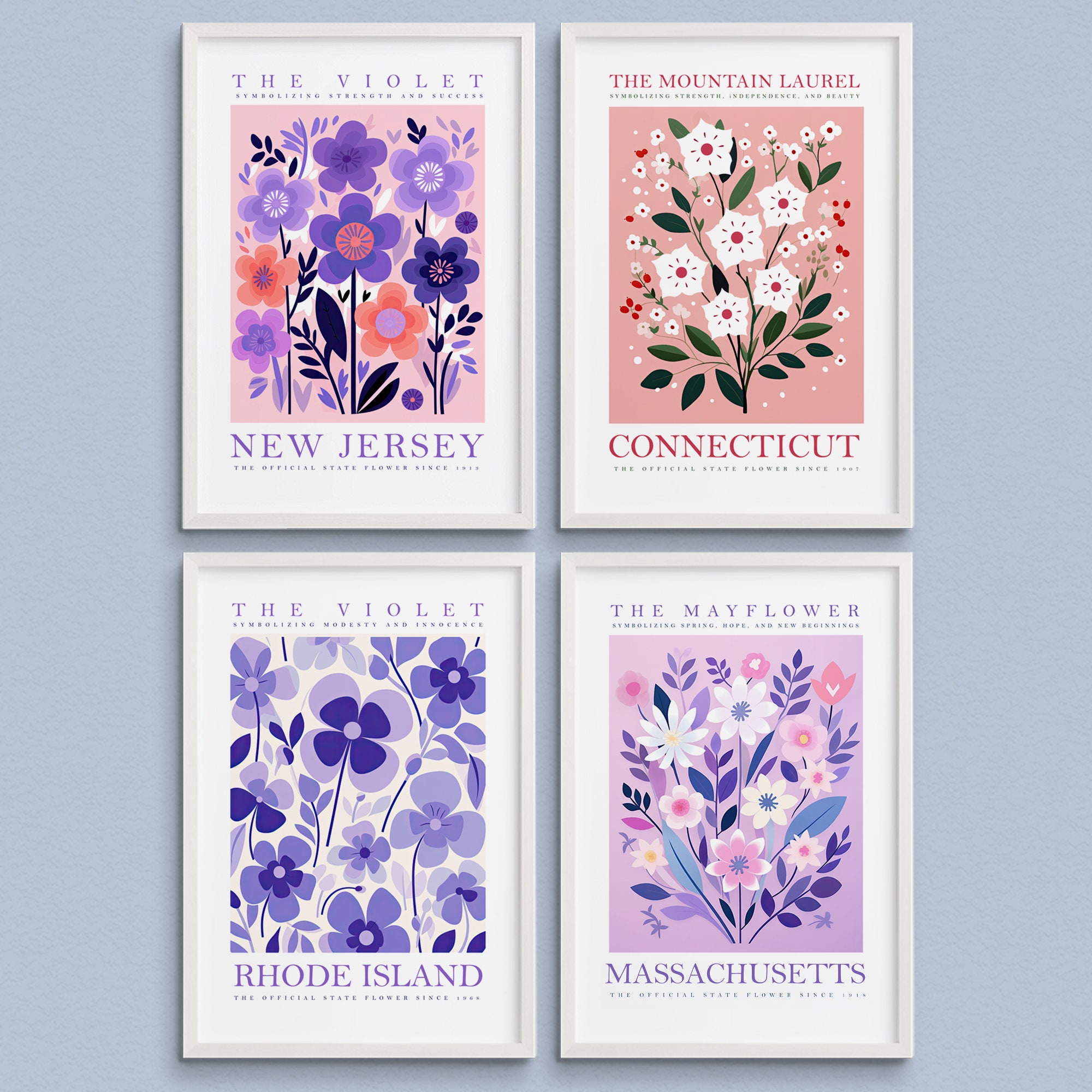 State Flower Gallery Wall Set, All 50 States Bundle, Flower Prints ...