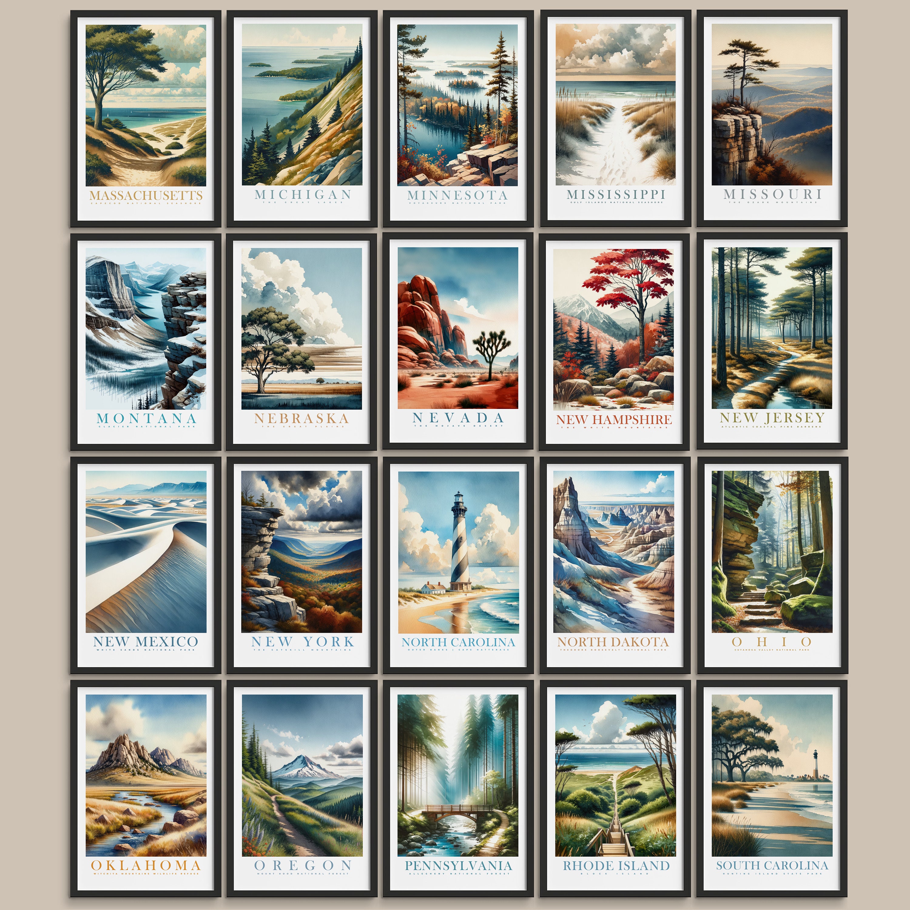 50 U.S. States Watercolor Prints, Bundle, Print at Home Wall Art ...