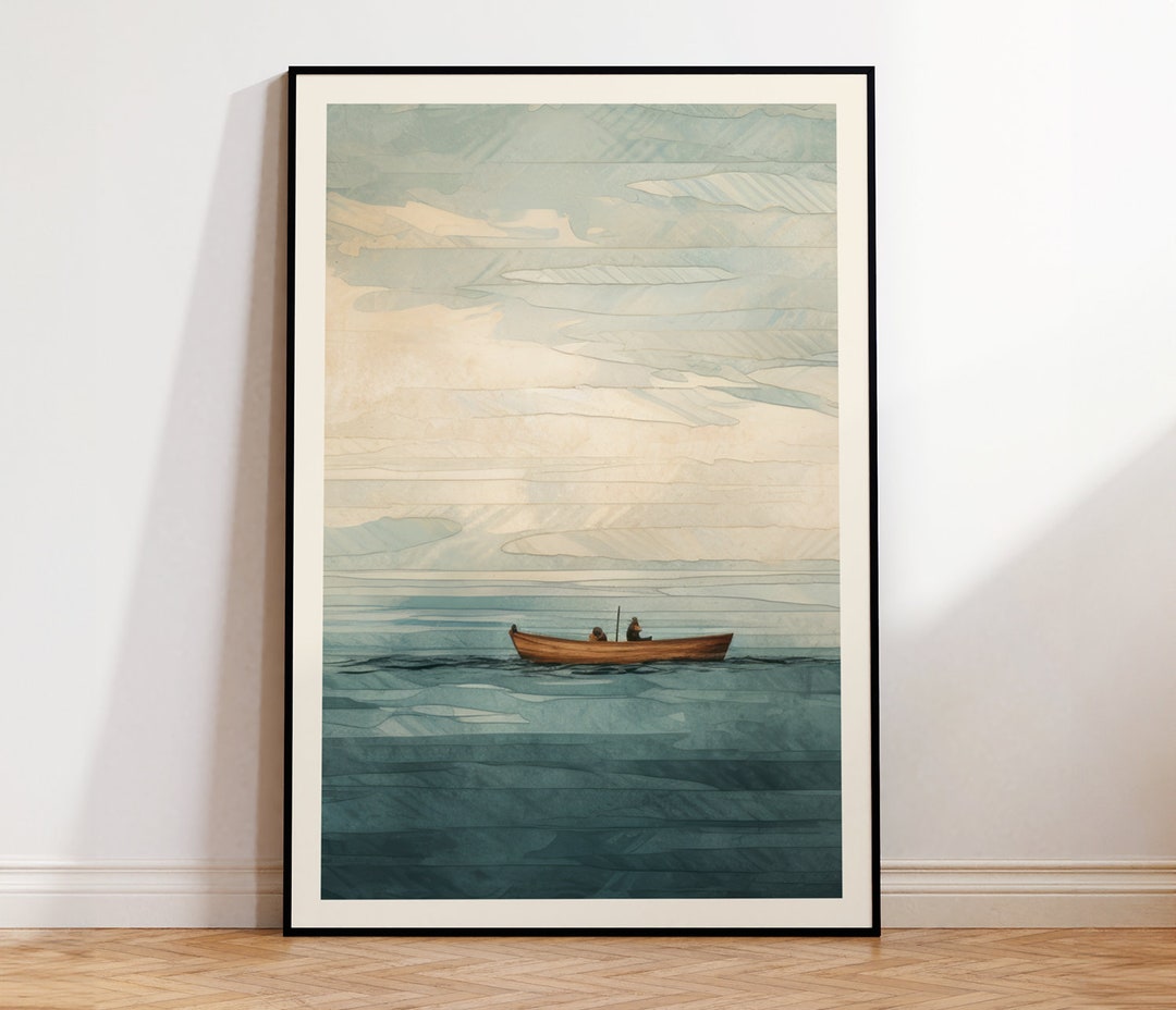3 Piece Woodgrain Wall Art Set, Abstract Prints, Boat in Ocean, Modern ...