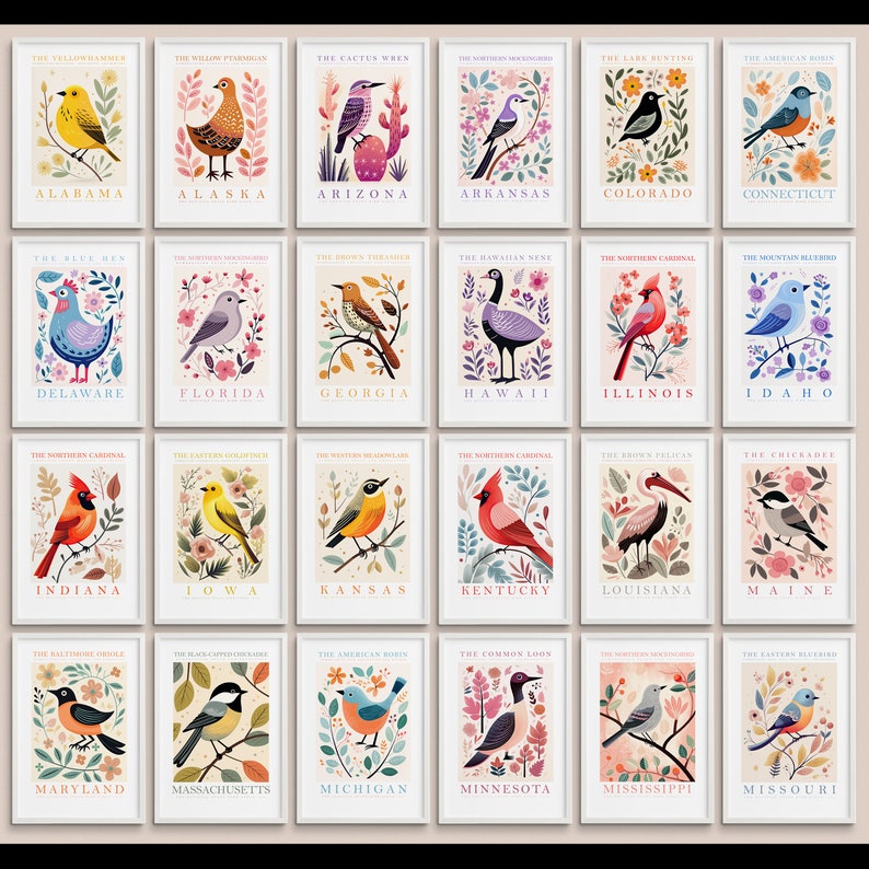 50 State Birds Gallery Wall Set All 50 States Bundle Bird - Etsy